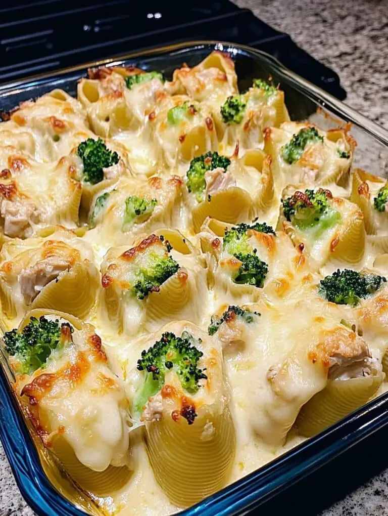 Chicken Broccoli Alfredo Stuffed Shells - Easy sweet meal